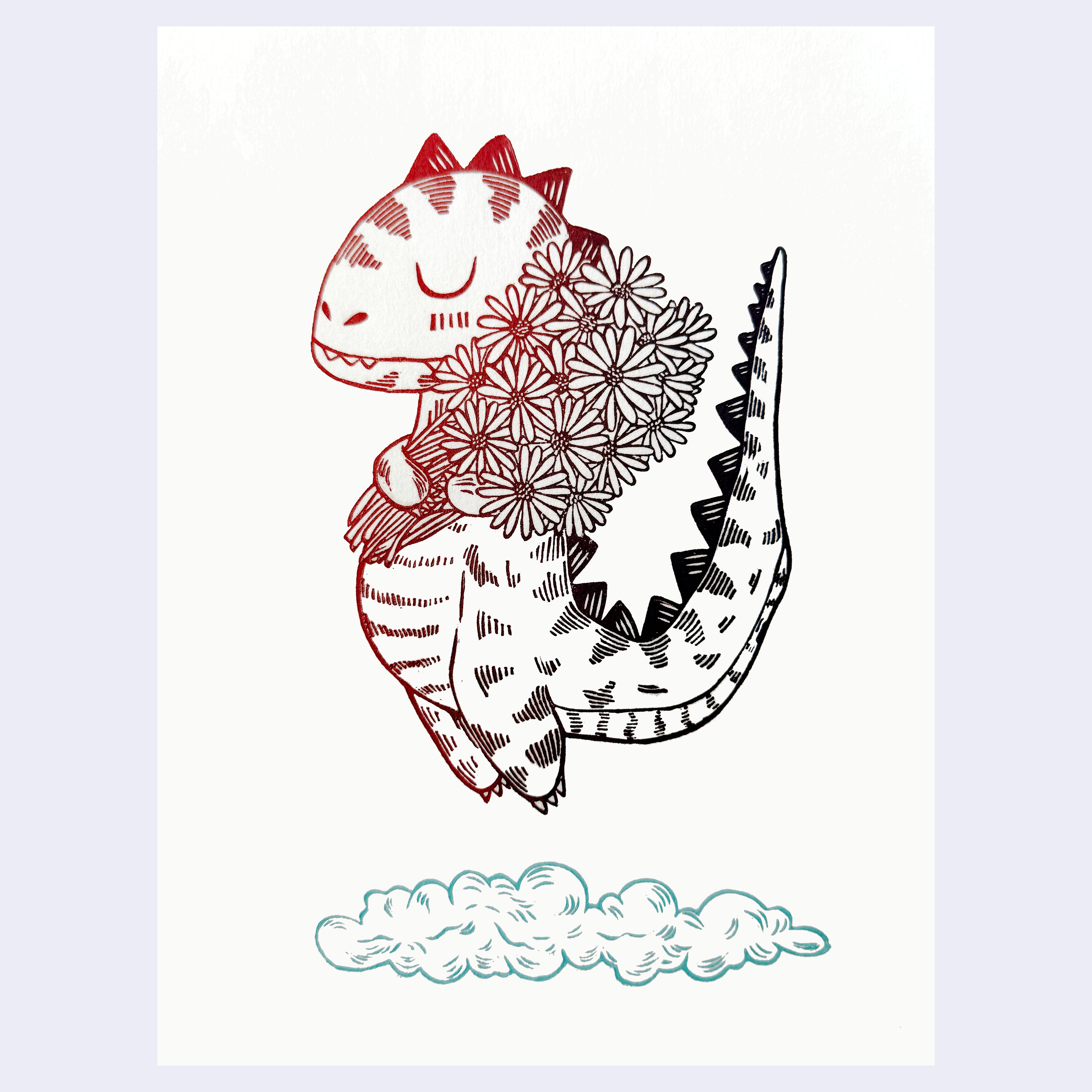 Alex Yun - "Bob the Dino" Linocut Print (Dino Show 2025) – GiantRobotStore