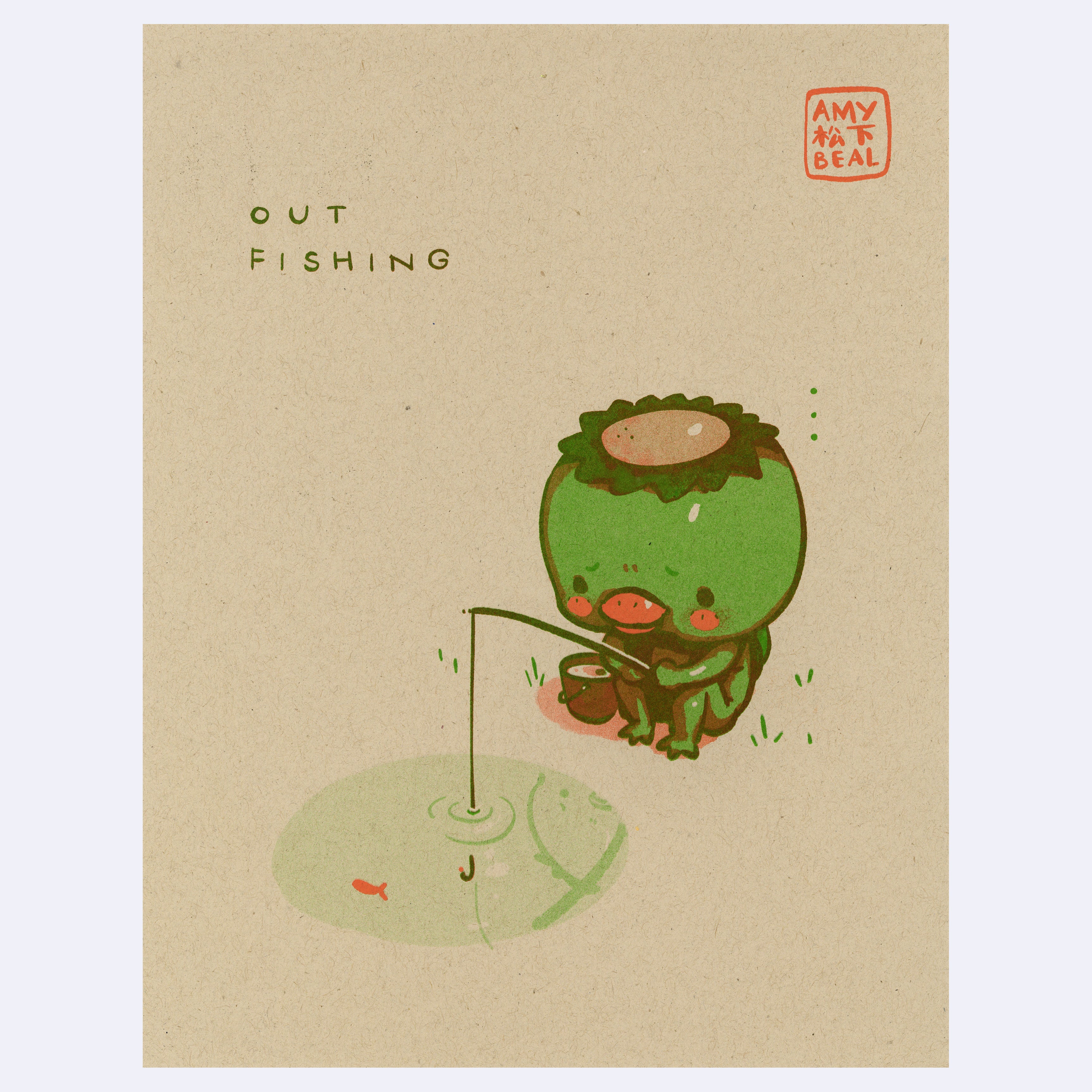 Yokai 2025 - Amy Matsushita-Beal - "Kappa Out Fishing" Risograph ...