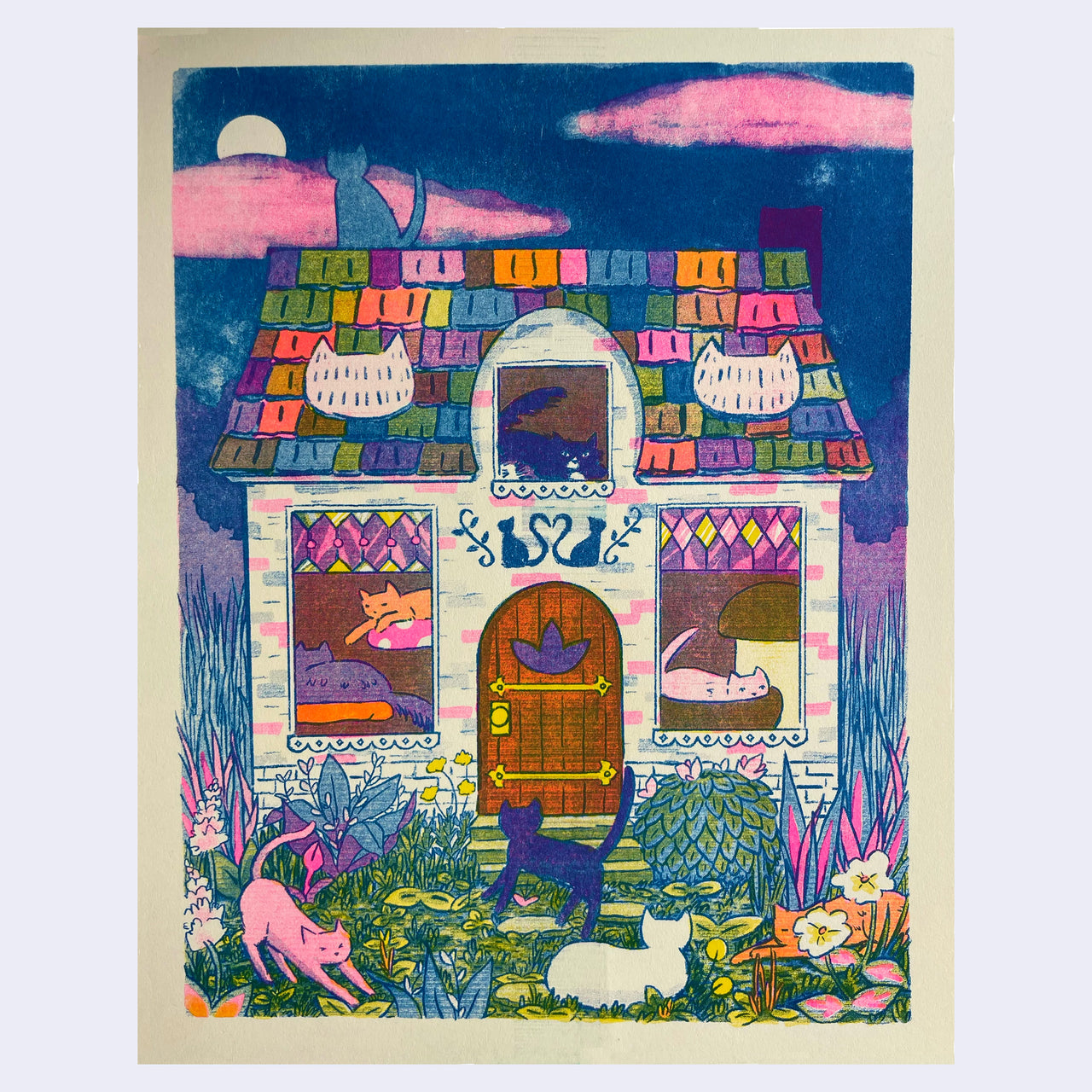 Neko Show 2026 - #54 - Jen Tong - "Cat House" Risograph – GiantRobotStore